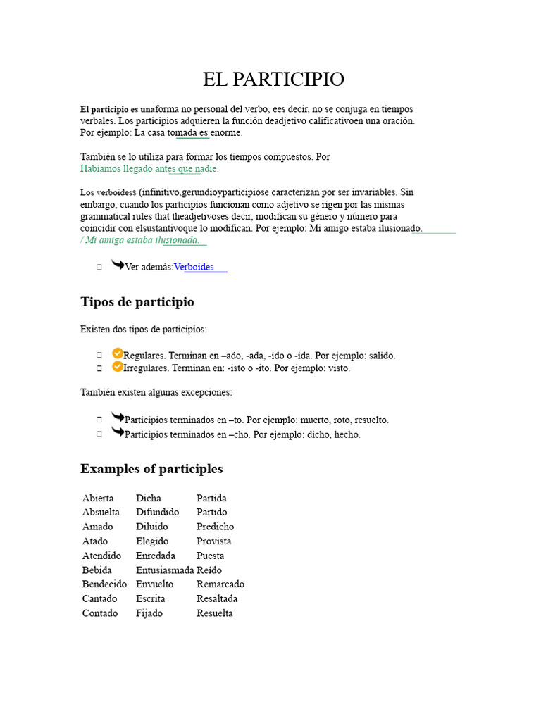 El Participio | PDF | Morfología Lingüística | Tipología Lingüística
