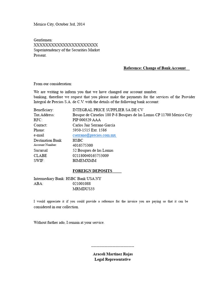 Bank Account Change Letter | PDF