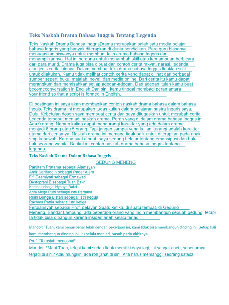 Teks Naskah Drama Bahasa Inggris Tentang Legenda | PDF
