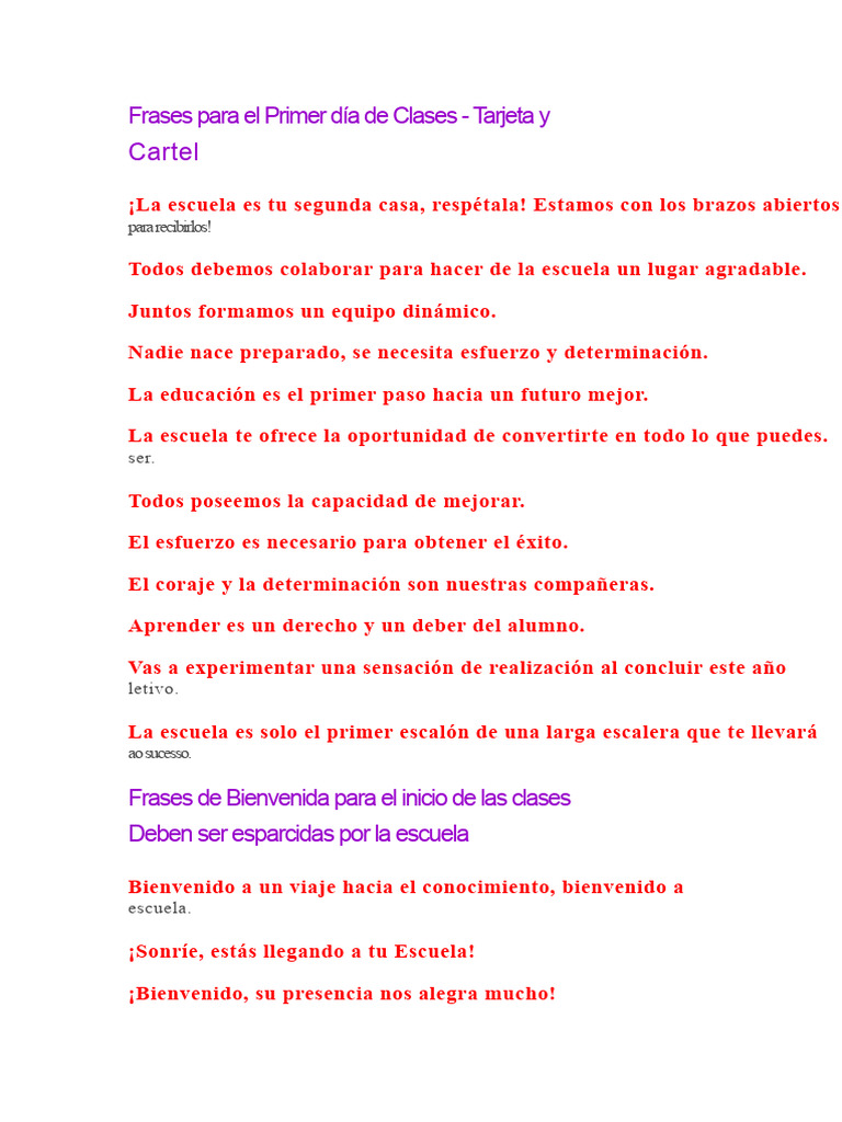 Frases Motivadoras para el Primer Día de Clases | PDF | Escuelas | Maestros