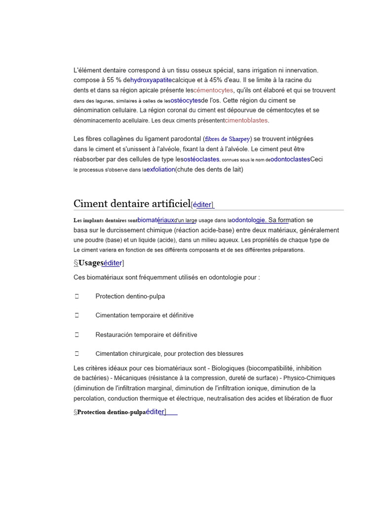 Ciment dentaire : types et usages | PDF | Dent humaine | Émail dentaire