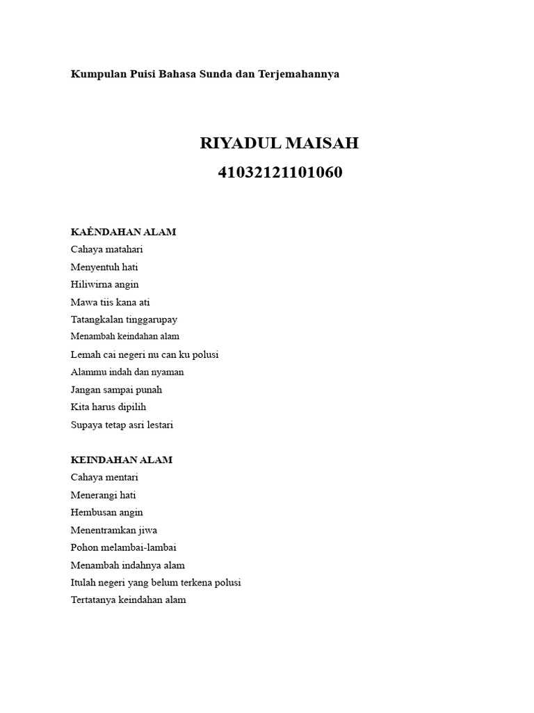 Kumpulan Puisi Bahasa Sunda Terbaik | PDF