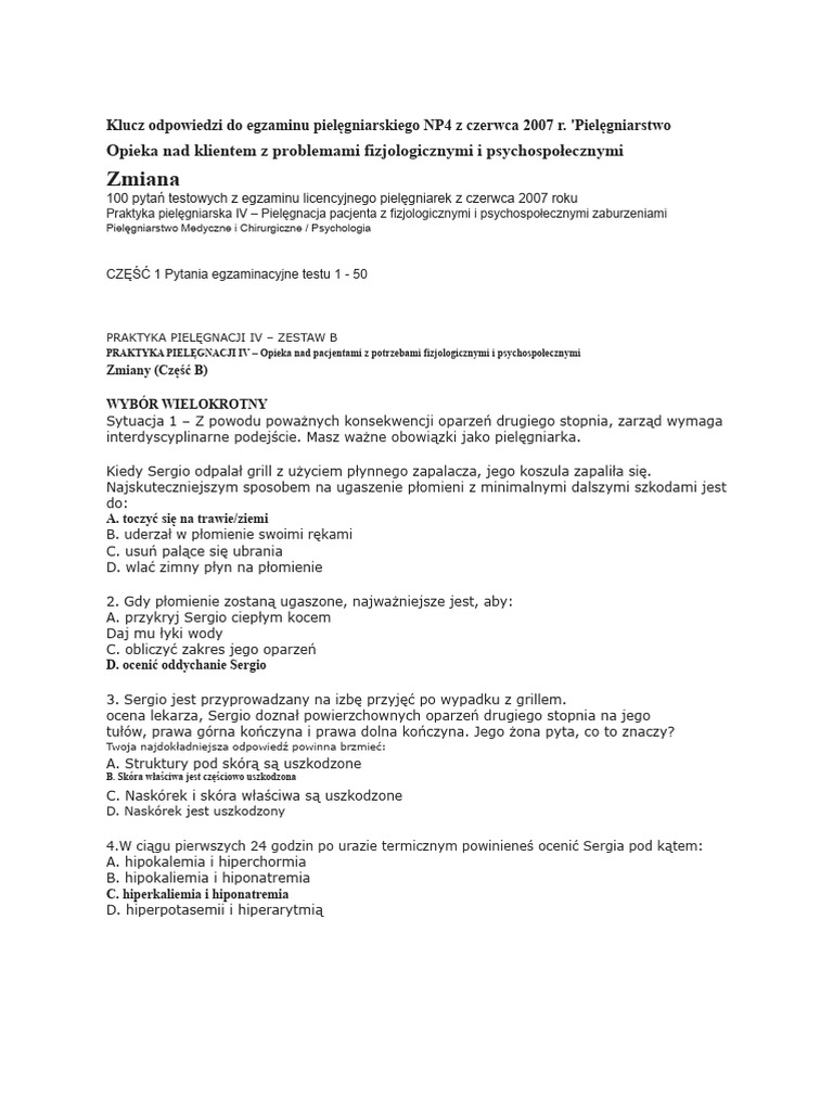 Notatki Z Egzaminu Na Dyplom Pielęgniarski NP4 | PDF