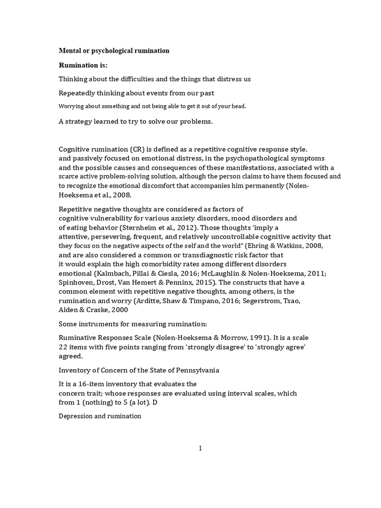 Mental Rumination in Psychology | PDF | Obsessive–Compulsive Disorder ...