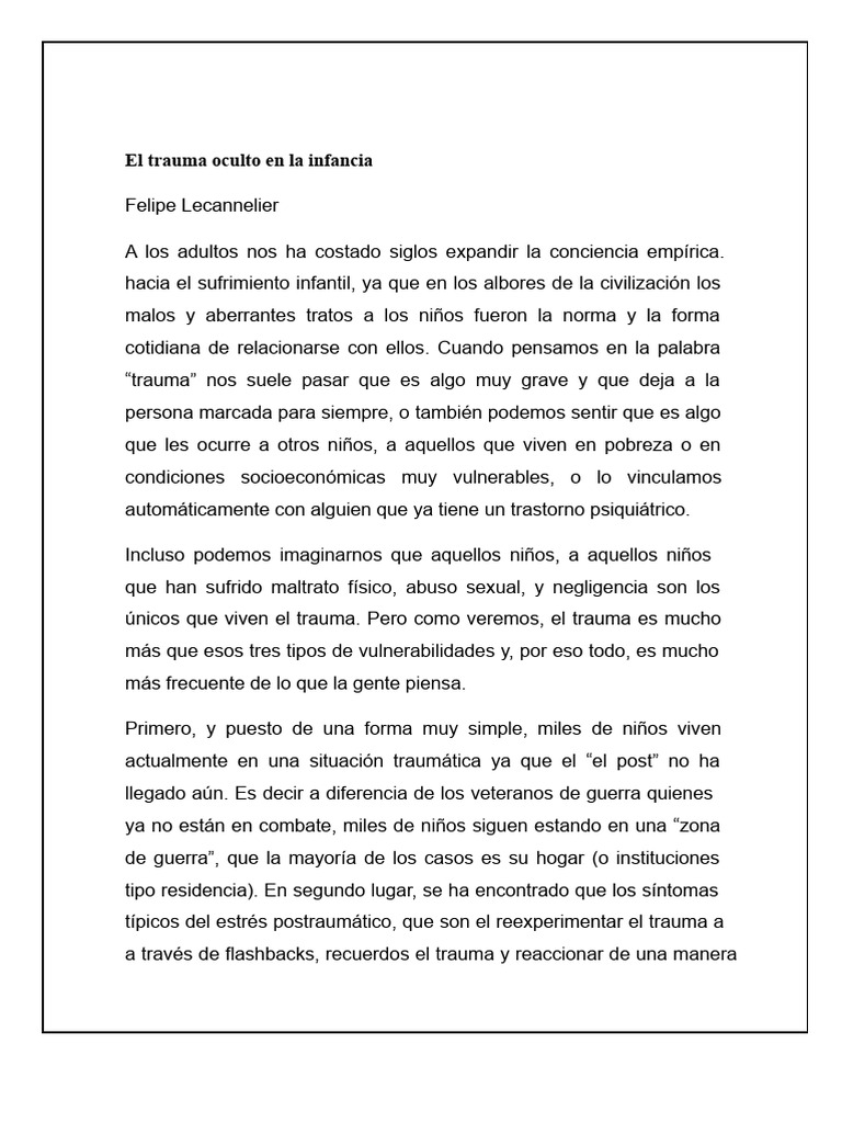 Trauma infantil y su impacto duradero | PDF | Trauma psicólogico ...
