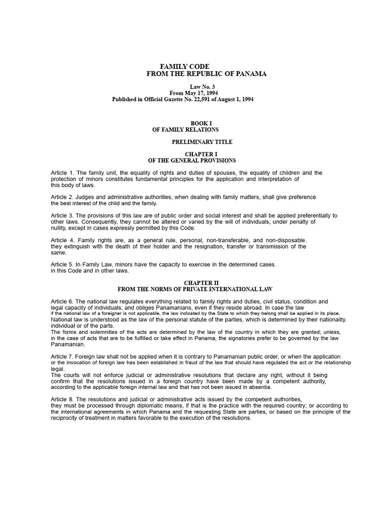 Family Code of The Republic of Panama | PDF | Marriage | Bankruptcy