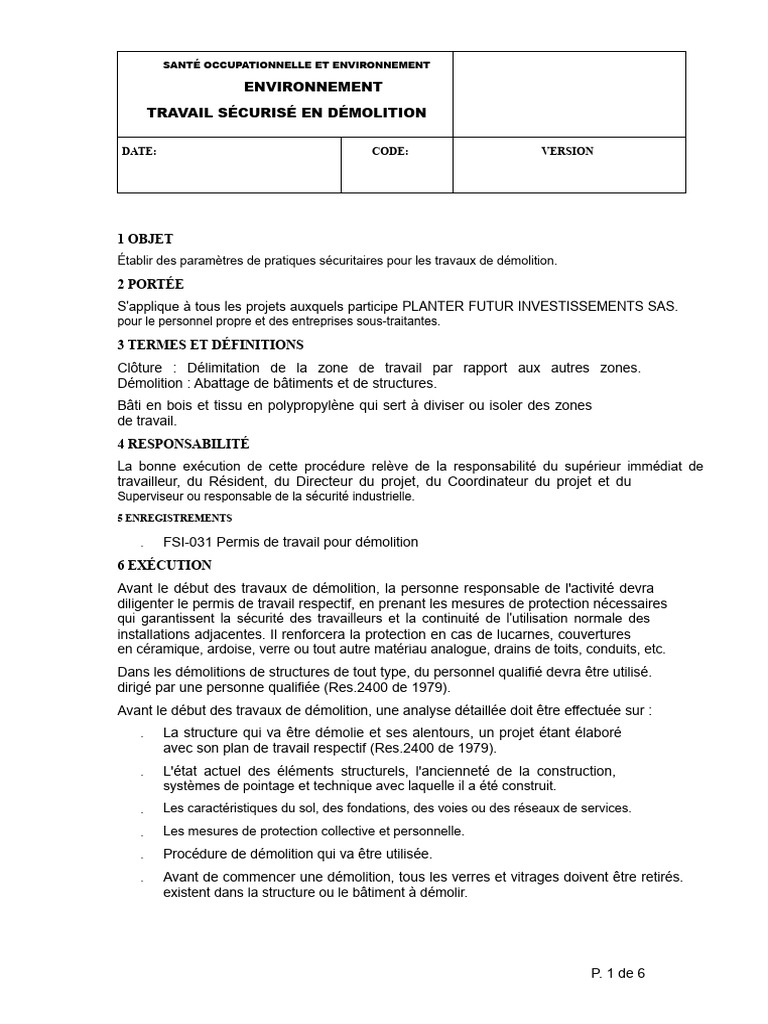 Procédure de Démolition | PDF | Démolition | Sécurité