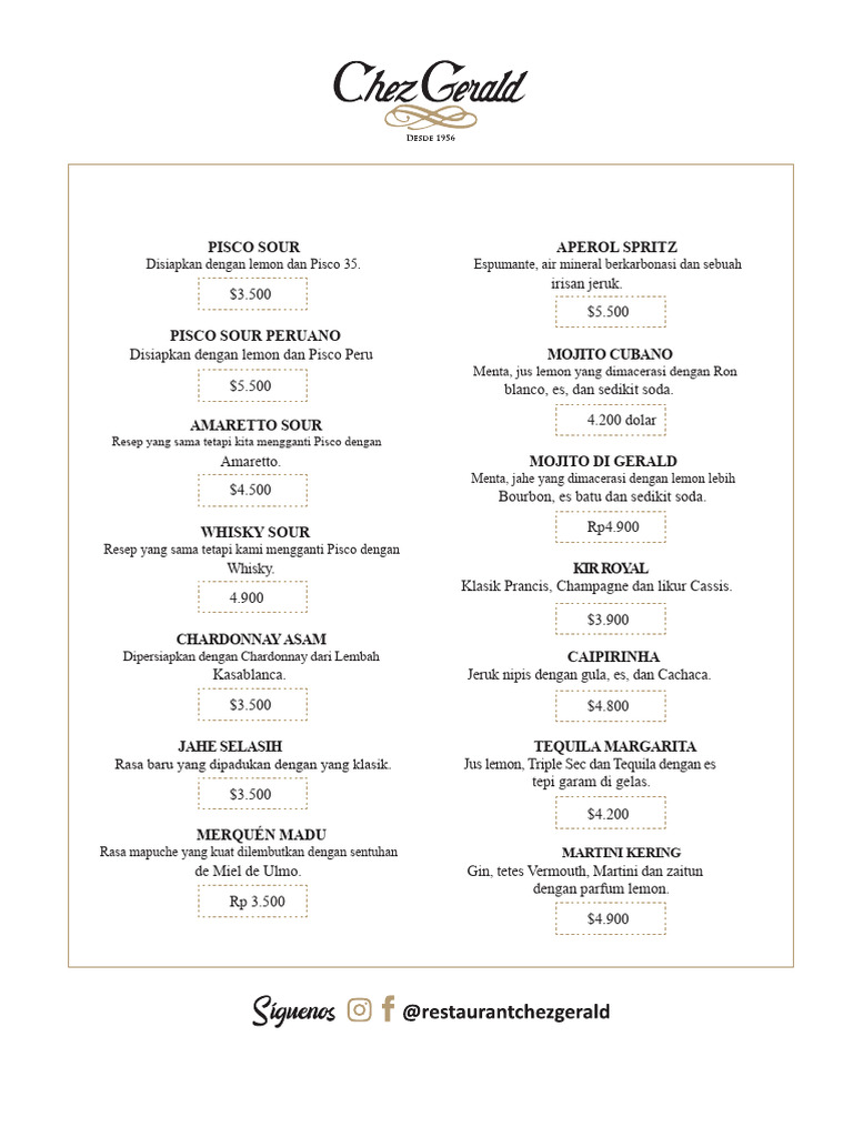 Carta Chez Gerald 2019 | PDF