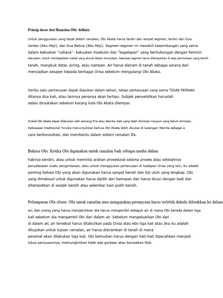 Prinsip Dasar Ramalan Obi | PDF