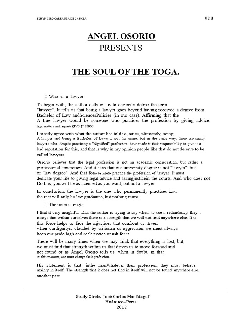 ANGEL OSORIO (THE SOUL OF THE ROBE) BY: Ciro Carranza de La Rosa | PDF ...