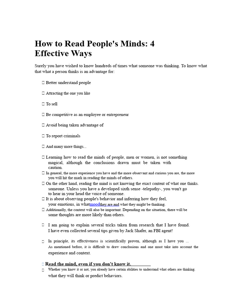 4 Ways to Read People's Minds | PDF | Nonverbal Communication | Mind