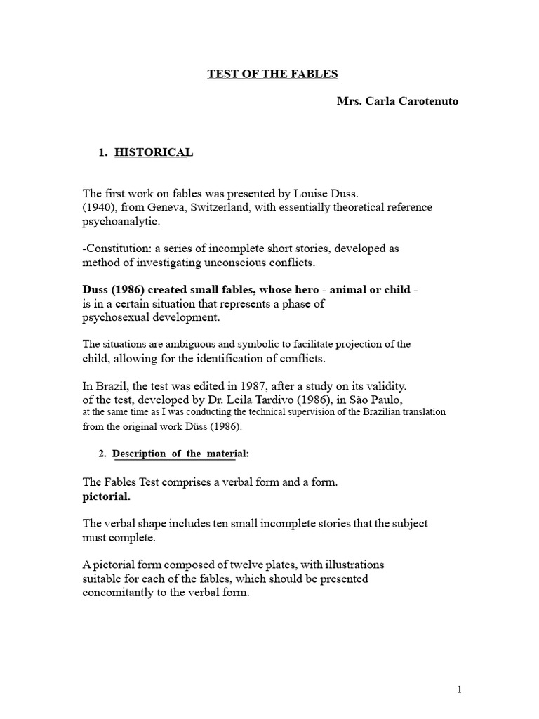 Test of Fables | PDF | Psychology | Behavioural Sciences