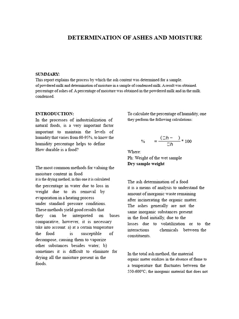 Ash and Moisture Analysis in Milk | PDF | Humidity | Applied And ...