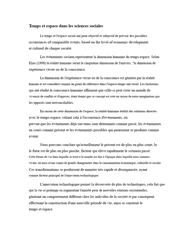 Temps et espace dans les sciences sociales | PDF