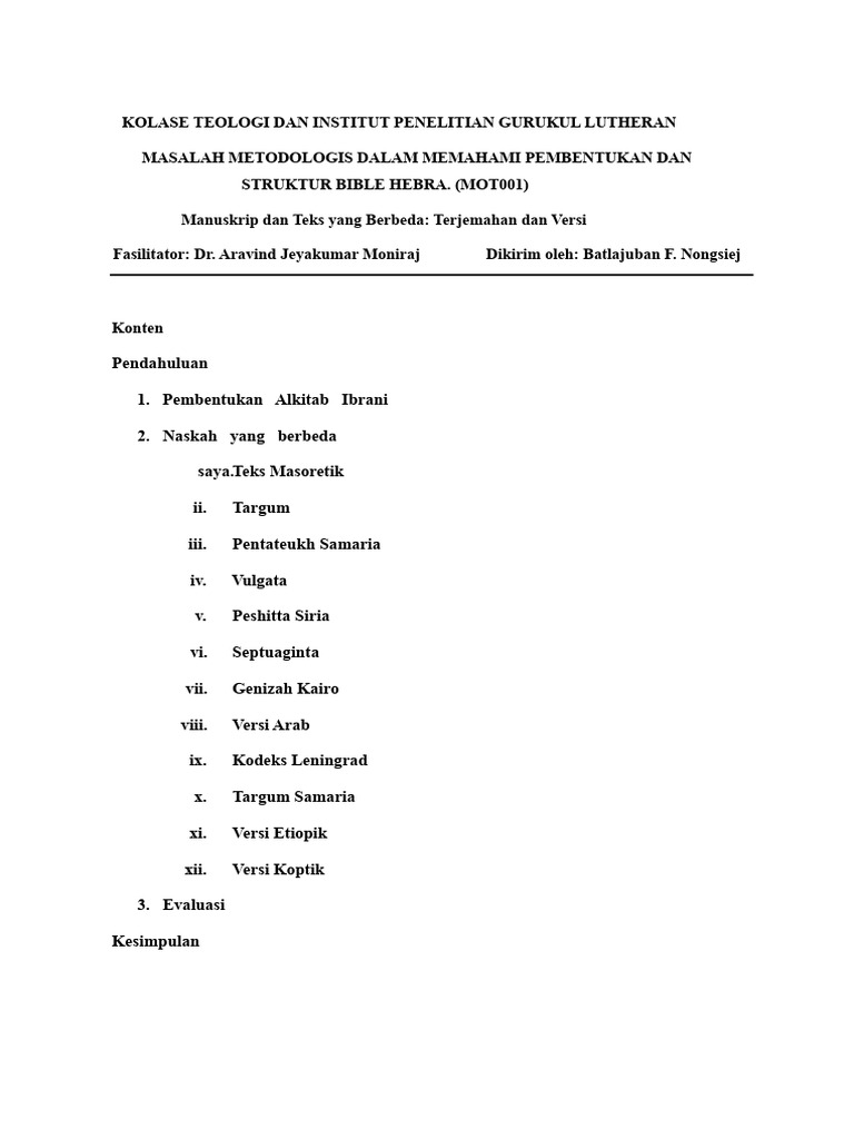 Manuskrip Tertua Alkitab Ibrani | PDF