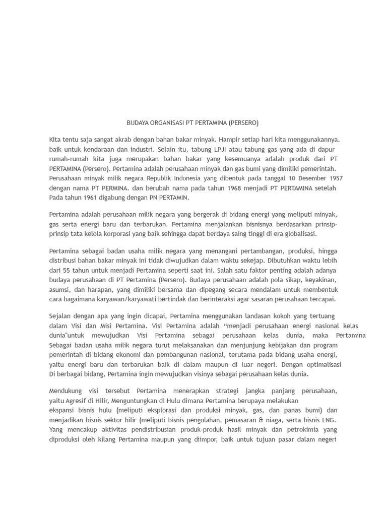 Budaya Organisasi PT Pertamina | PDF
