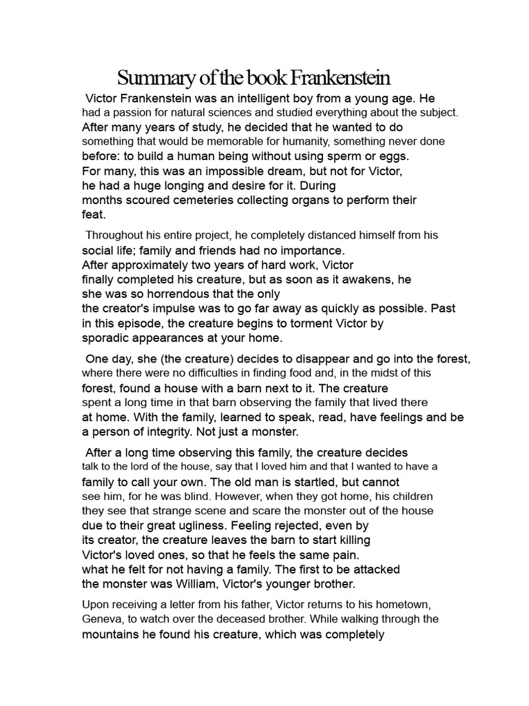 Summary of The Book Frankenstein | PDF | Frankenstein | Monsters