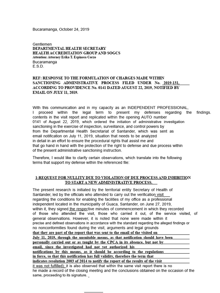 Defense Against Health Sanction Charges | PDF | Due Process | Rule Of Law