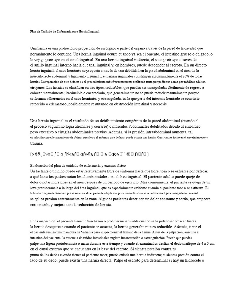 Plan de Cuidado Enfermero para Hernia Inguinal | PDF | Enfermedades y ...