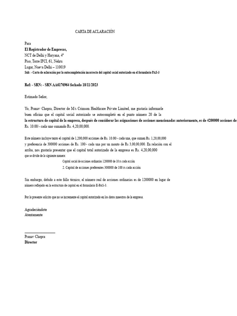 Carta de Aclaración | PDF