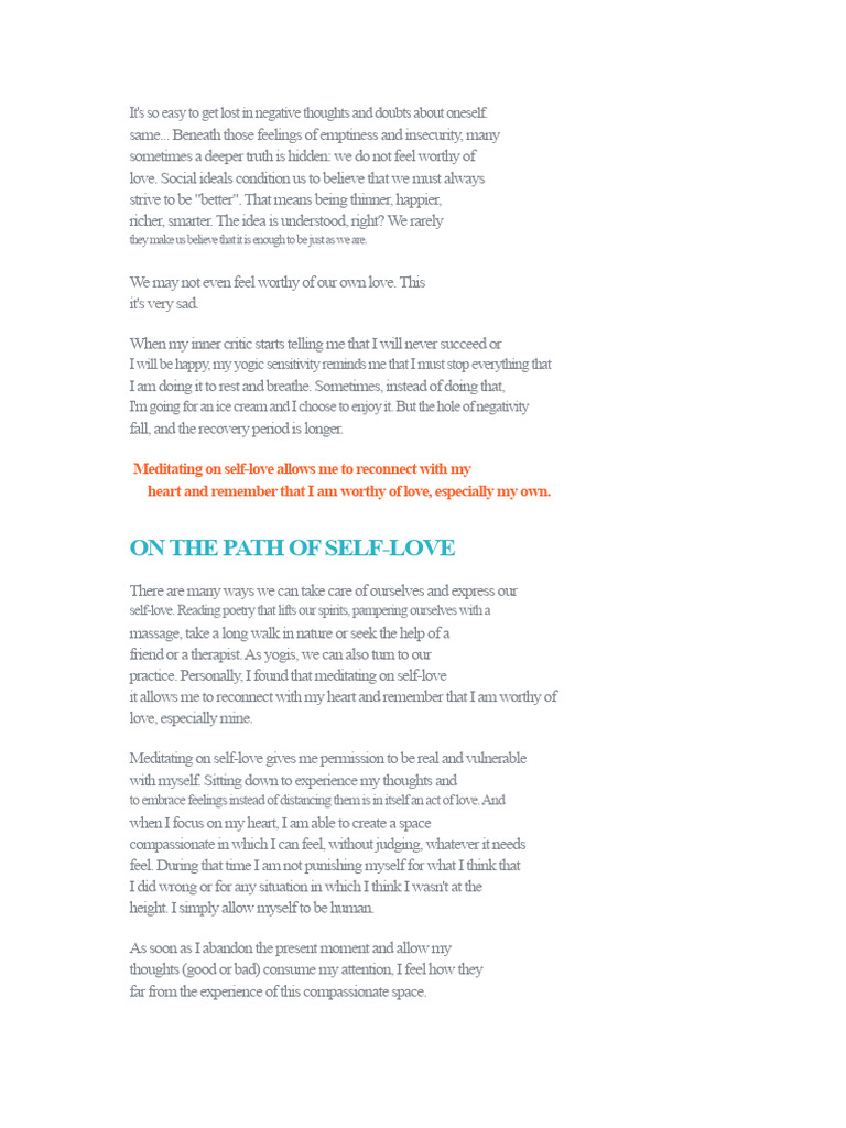 Self-Love - Guided Meditation | PDF | Breathing | Love