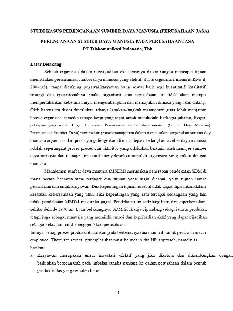 Study Case Perencanaan Sumber Daya Manusia | PDF