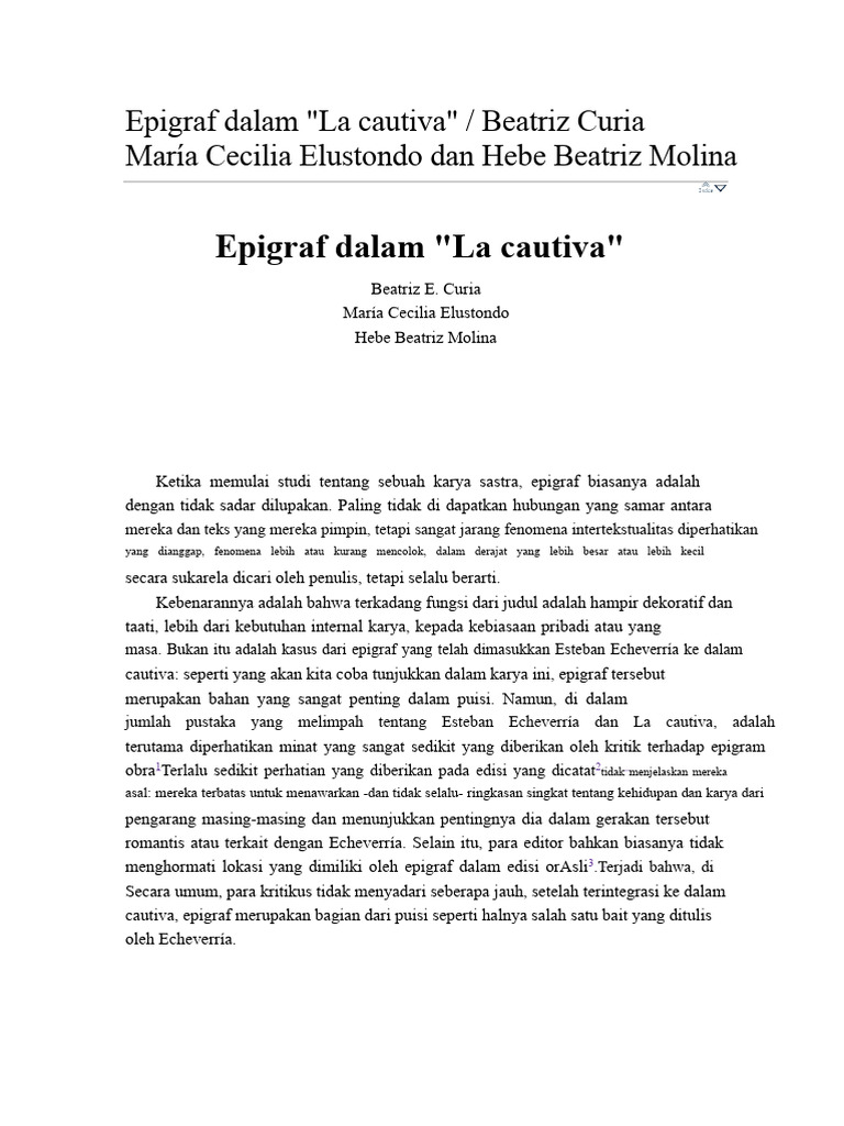 Epigraf Dalam La Cautiva - Hebe Molina Dan Lainnya | PDF
