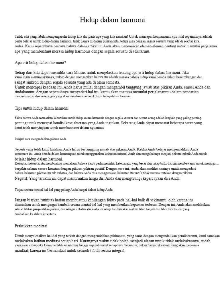 Hidup Dalam Harmoni | PDF