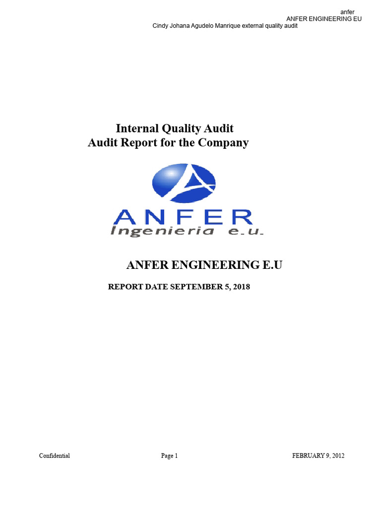 ANFER Engineering Quality Audit Report | PDF | Audit | Business