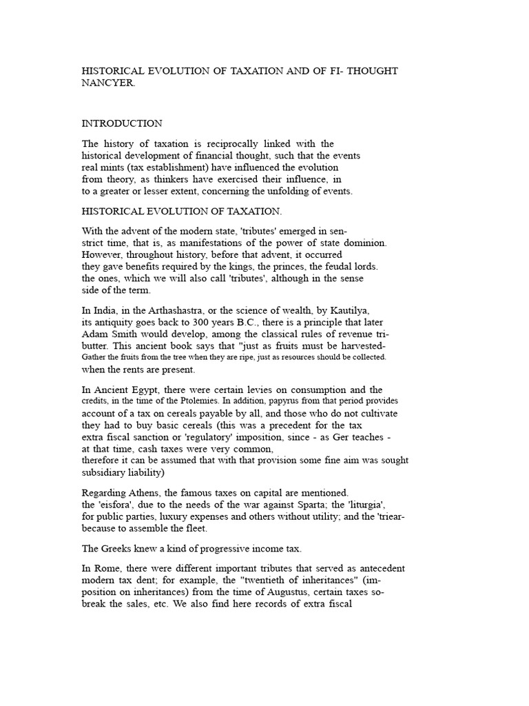 Historical Evolution of Taxation and Financial Thought | PDF | Taxes ...