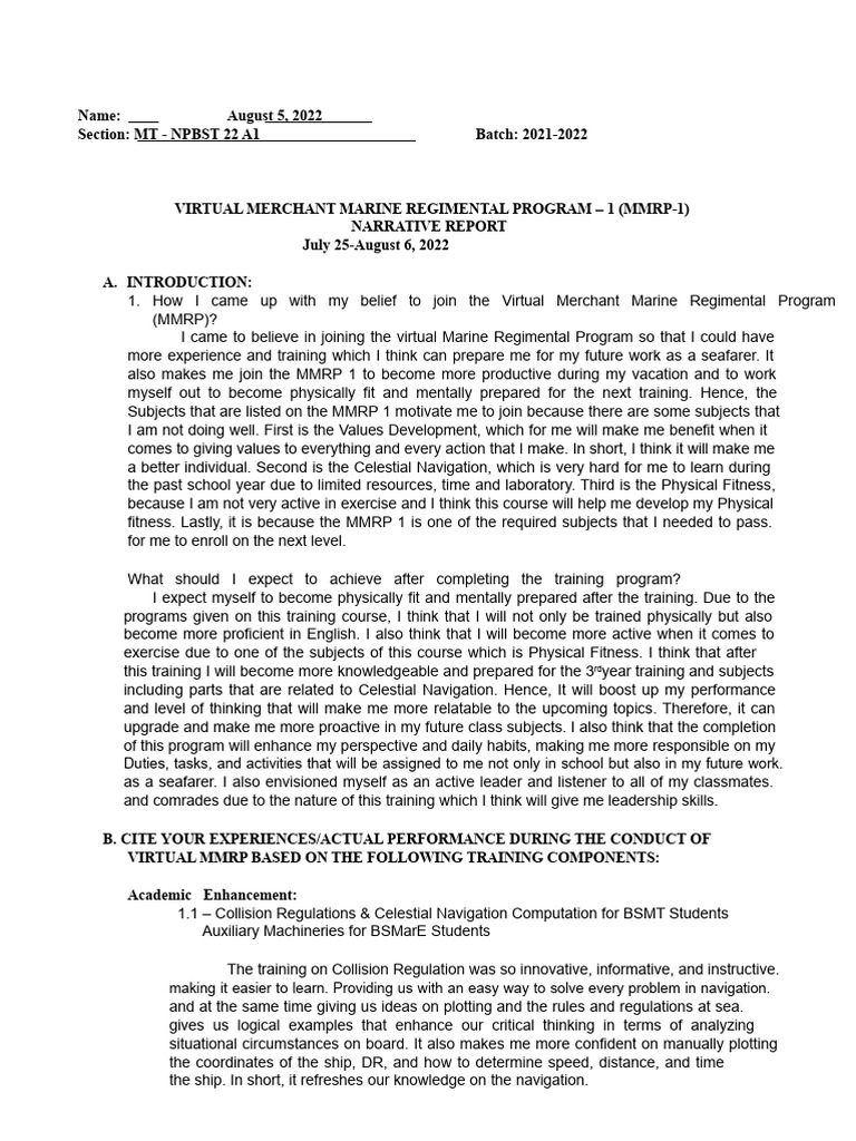 Virtual Merchant Marine Program Report | PDF | Memory | Anatomical ...