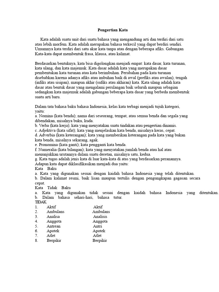 Pengertian dan Klasifikasi Kata dalam Bahasa | PDF