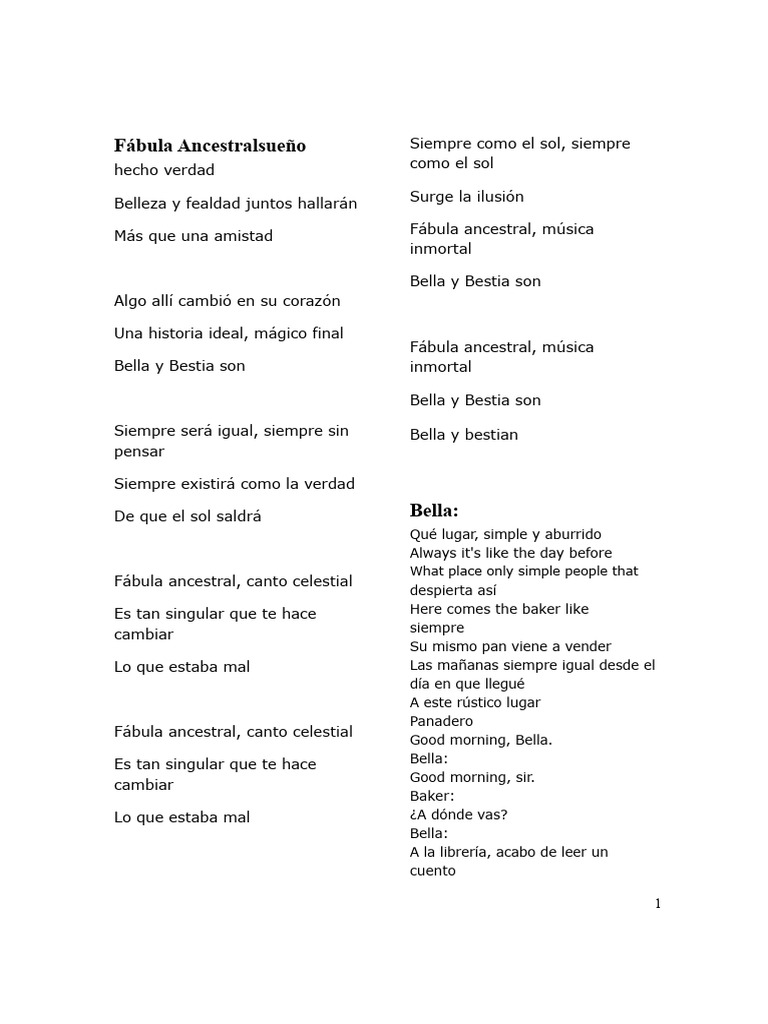 Letras La Bella y La Bestia | PDF