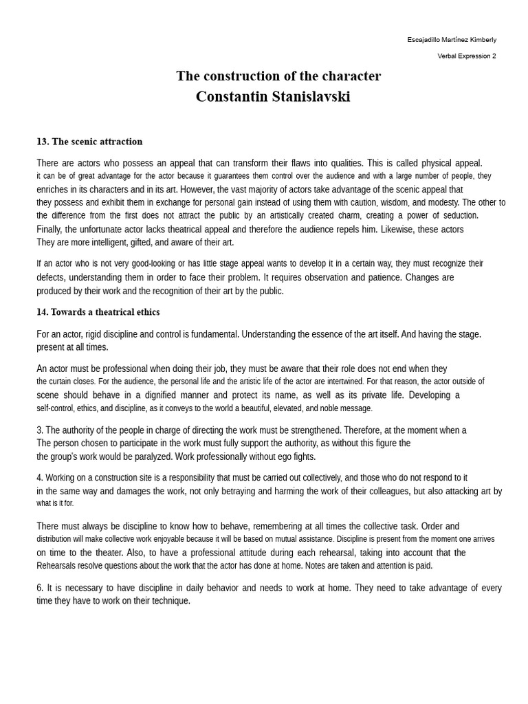 The Construction of The Character: Chapters 13, 14, and 15 Stanislavski | PDF | Feeling | Mind