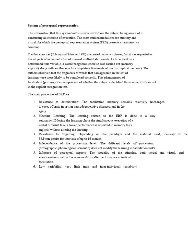 Perceptual Representation System | PDF