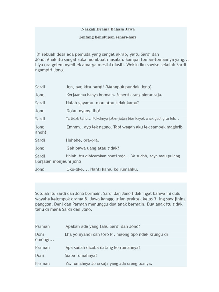 Naskah Drama Bahasa Jawa Sehari-hari | PDF
