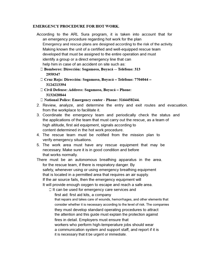 Hot Work Emergency Procedures Guide | PDF | Emergency | Search And Rescue
