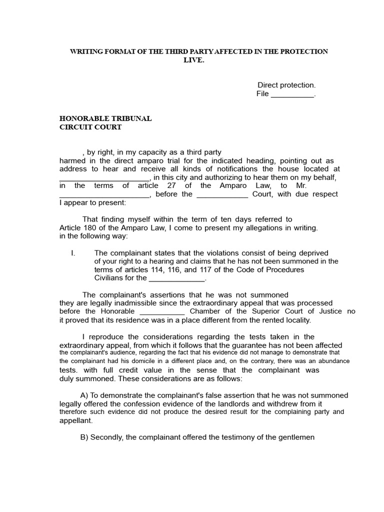 Third Party Amparo Trial Response Template | PDF | Witness | Evidence (Law)