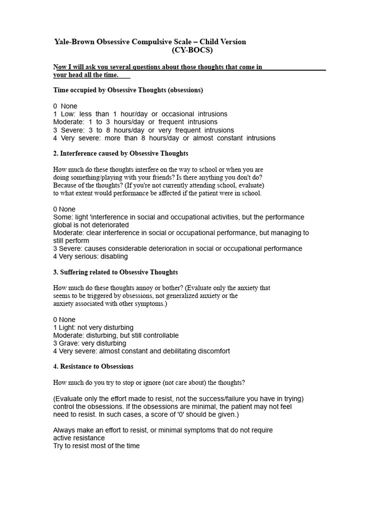 Child Yale-Brown OCD Scale Overview | PDF | Obsessive–Compulsive ...