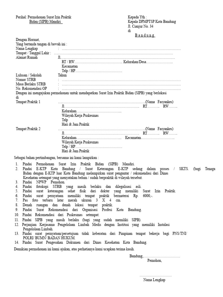 Formulir SIP Bidan Mandiri | PDF