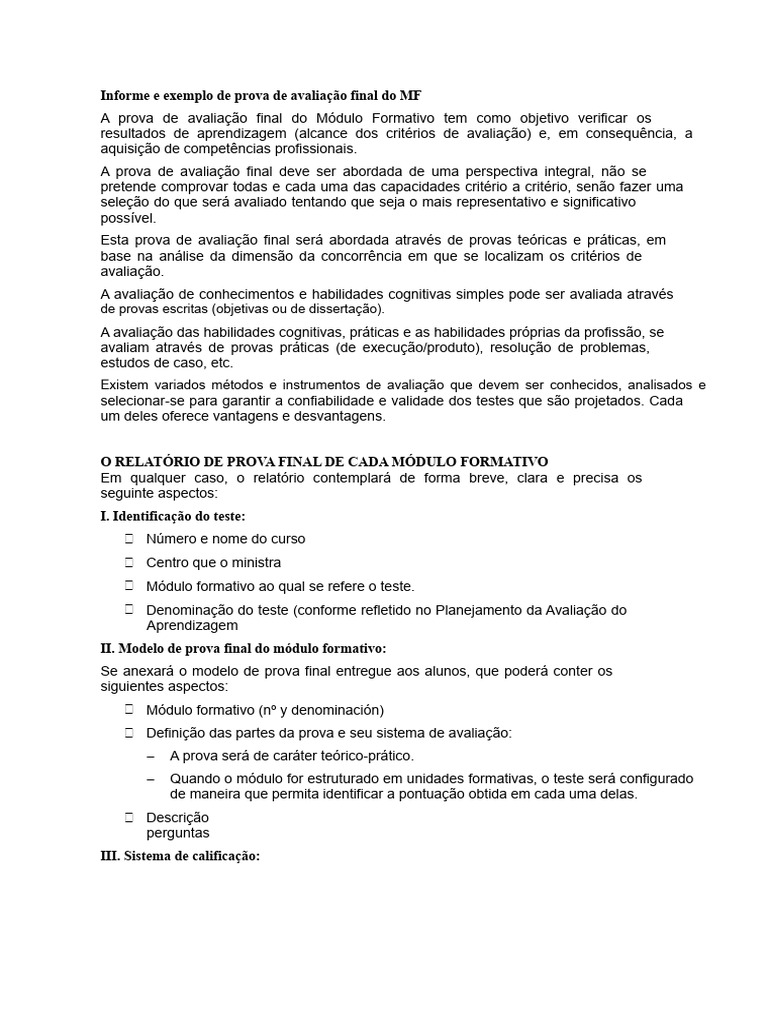 Exemplo de prova de avaliação final do MF | PDF | Aprendizado | Economia
