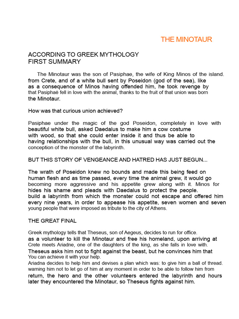 Presentation of The Research On The Minotaur | PDF | Minotaur | Theseus