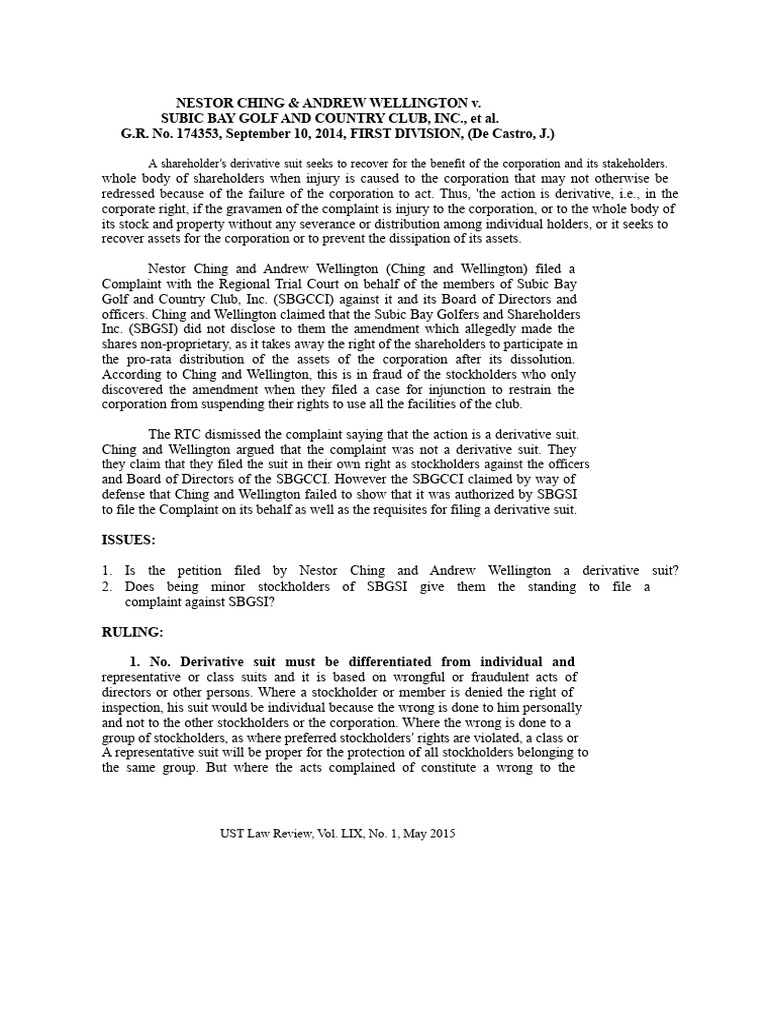 Ching Wellington vs. Subic Bay Golf and Country Club | PDF | Lawsuit ...