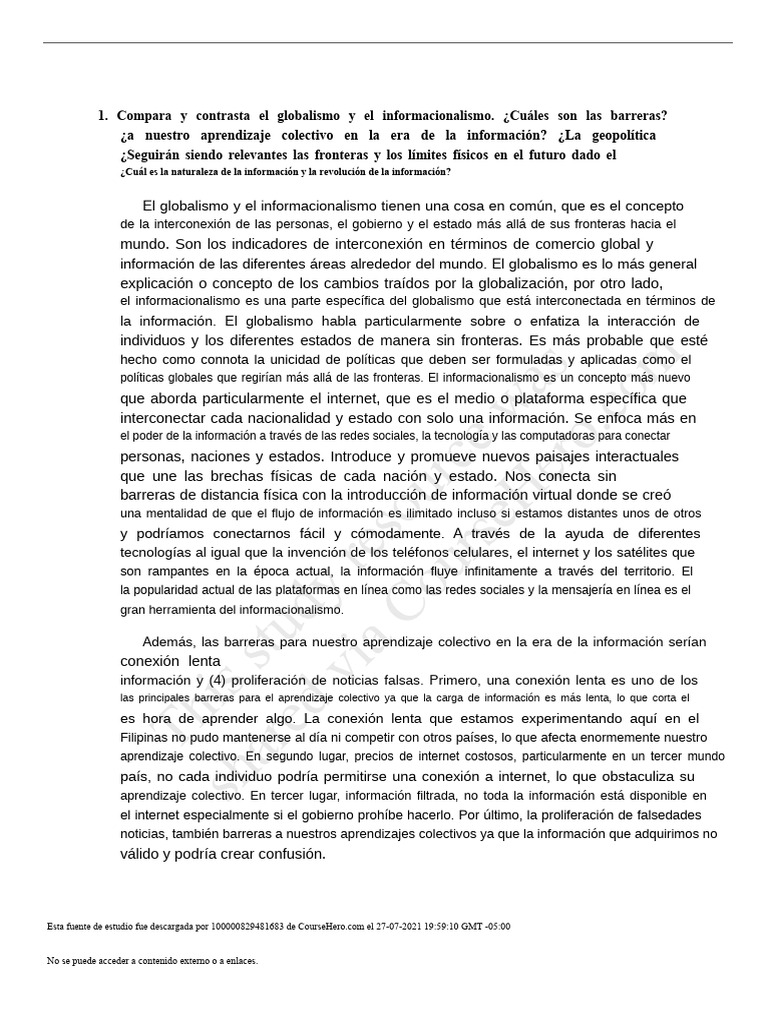 Comparar y Contrastar El Globalismo y El Informacionalismo. | PDF ...