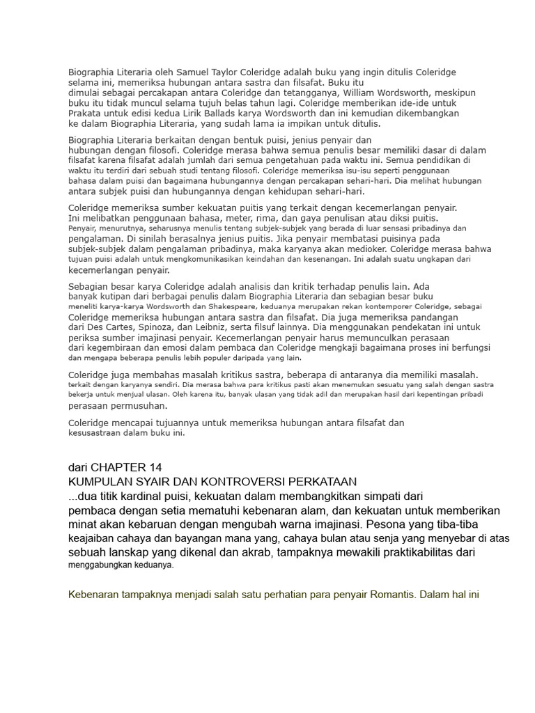 Analisis Sastra dan Filsafat Coleridge | PDF