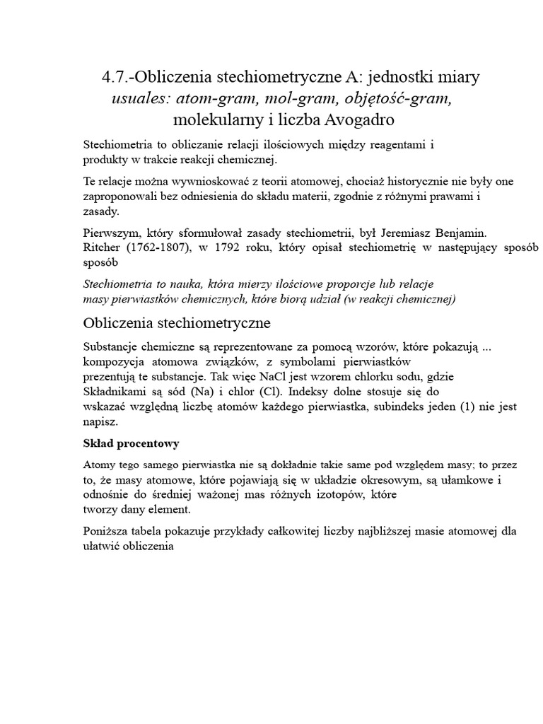 4.7 Obliczenia Stechiometryczne A | PDF