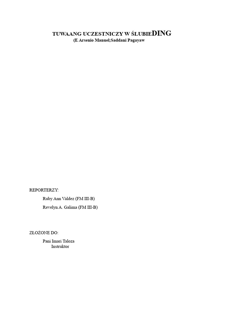 Tuwaang Bierze Udział W Weselu | PDF