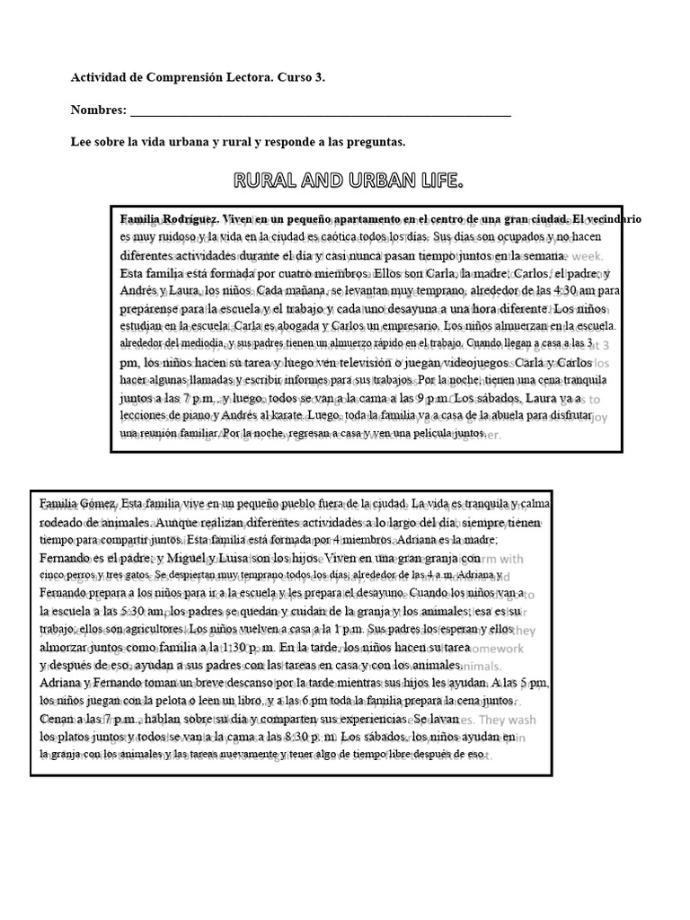Comparativa de Vida Urbana y Rural | PDF