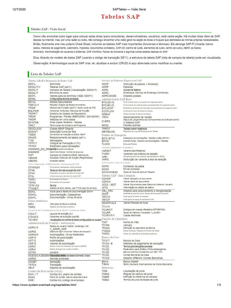 Tabelas SAP - Visão Geral | PDF | Impostos | Contabilidade