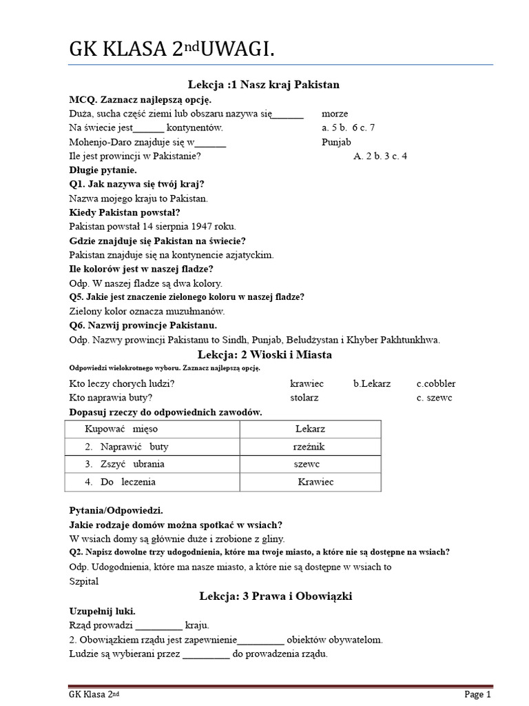 Notatki Z Klasy 2 GK | PDF